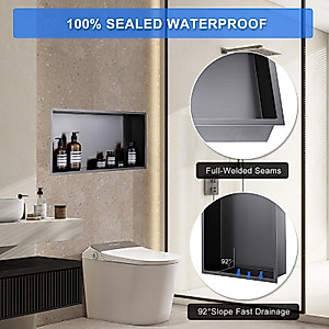 TSIBOMU Stainless Steel Shower Niche, 12" X 24" Shower Niche No Tile Needed, Nano Black Niche for Shower Wall for Bathroom & Bedroom Storage Over Mount Installation