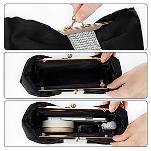 GripIt Bow Style Sparkling Purses and Handbags for Women Wedding and Party Black Satin Clutch Purses with Rhinestone Evening Bags for Ladies Bridal Formal