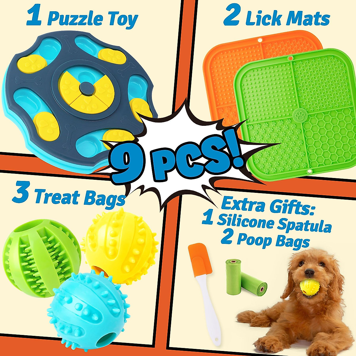 Forfon 9 Pack All-Around Dog Puzzle Toy Set - Interactive Dog Enrichment Toys Mentally Stimulating Toys for Small to Medium Smart Dogs with Dog Lick Mat & Treat Balls