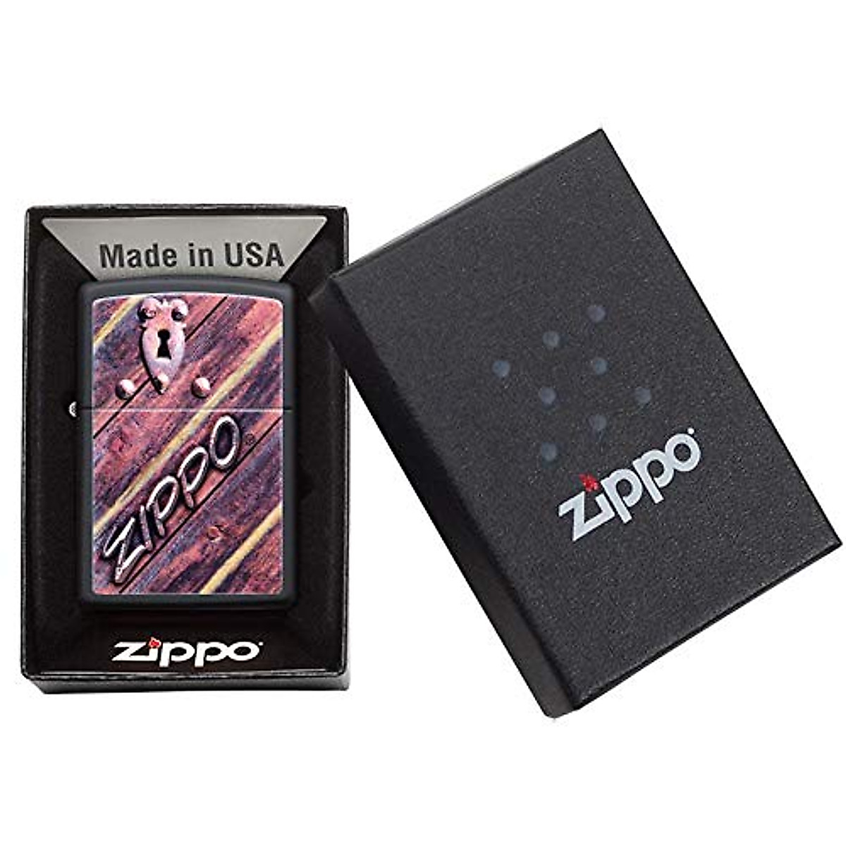 Zippo Lock Design Pocket Lighter, Black Matte Lock, One Size