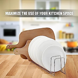 POUYRBA Pot Lid Organizer, 2pcs Silver Plate Pot Bowl Lid Rack Holder Rest Plates Organizer for Kitchen Cabinets File Folder Rack for Plates Pots Bowls Cutting Boards Reusable Containers and Books