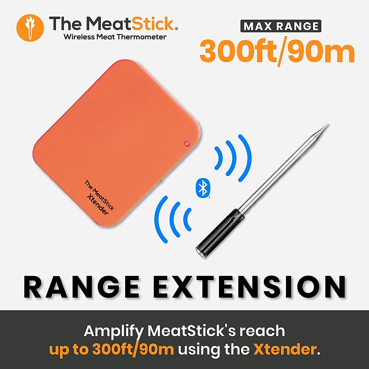 MeatStick Xtender Set (Red) | Smart Meat Thermometer with Bluetooth | 300ft Wireless Range | for BBQ, Kitchen, Smoker, Air Fryer, Deep Frying, Oven, Sous Vide, Grill, Rotisserie