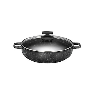 Olympia Hard Cook 11 Inch Die Cast Aluminum Deep Pan With 2 Side Handles and Glass Lid