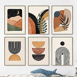 6pcs Frameless Abstract Geometric Canvas Painting Boho Mid-Century Modern Wall Art Minimalist Wall Art Black Beige Neutral Abstract Geometric Print Room Poster Suitable For Living Room Bathroom