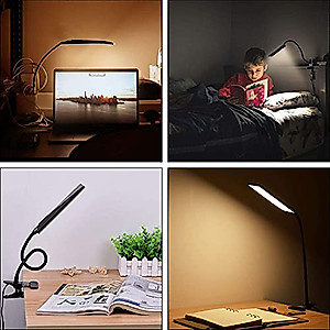 Vansuny Clip on Light LED Desk Lamp with Eye-Caring LED Light and Metal Clip, 11 Level Brightness 3 Color Modes, Power by USB Port 5W Flexible Gooseneck Reading Light for Home and Office (5W, Black)