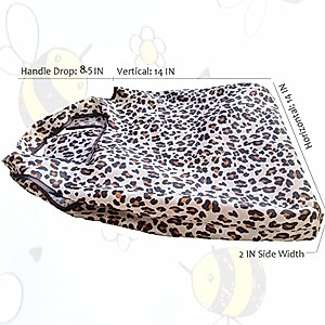 HAPPYHEIDI 4 Pack Bulk Cute Medium Foldable Reusable Grocery Bags Washable Small Shopping Totes, Long Handles, Heavy Duty, Fold-Up Pouch, Leopard Bees Floral Daisy Stripe