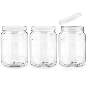 ljdeals 1/2 Gallon 64 oz Clear Plastic Jars with Lids, Large Jars, Wide Mouth Storage Containers, Pack of 3, BPA Free, Food Safe, made in USA