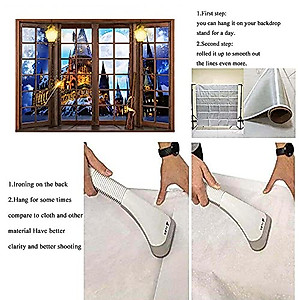 Magic Castle School Backdrop for Photography 7x5FT Window Night Full Moon Stars Glitter Wizard Halloween Photo Background Kids Birthday Party Decoration Banner Photo Booth Props (2.1mx1.5m)