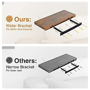 Arceisle Hanging Shelves, Rustic Wood Wall Shelves, 15" Floating Shelves for Bathroom, Bedroom, Kitchen, Living Room, Laundry Room, Wall Storage, Book, Photo Display, Set of 2