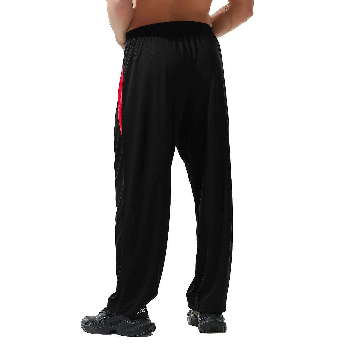 ZEROWELL Men’s Athletic Pants with Zipper Pockets Open Bottom Lightweight Sweatpants, for Workout, Running, Gym, Training (1224-Black XL)