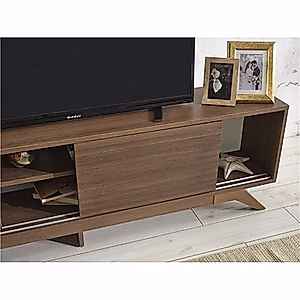 Natural Wood TV Stand Entertainment Center Mid Century Modern Console Table for Living Room Bedroom with 2 Sliding Door Cabinet 2 Shelves 67 inch Tv Unit, Walnut,Brown