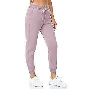 Colorfulkoala Women's Fleece Lined Jersey Joggers with Pockets Thermal Sweatpants Casual Lounge Pants(S, Mauve)