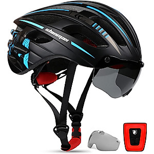Shinmax Bike Helmet with USB Rechargeable Light & Detachable Magnetic Goggles UV Protective & Carry Bag Reflective Bicycle Helmet Men Women Mountain Road Adjustable Adult Cycling Helmet (WT-049)