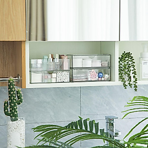 CroBlissful Medicine Cabinet Organizer 4 Tier Stackable Makeup Organizer Tray with 2 Drawers 2 Storage Box 1 Lip Gloss Holders and 1 Movable Partition for Bathroom Cabinet Wall Vanity