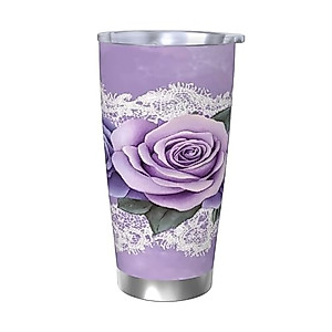 AYCZN Rose Lace 20 OZ Tumbler Stainless Steel Travel Coffee Mug, Lavender Insulated Water Bottle with Lid and 2 StrawsLeakproof Thermal Cup