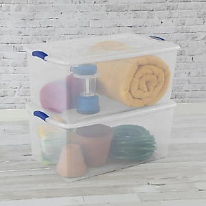 NJSB 105 Qt Ultra Latch Box, Stackable Storage Bin with Latching Lid, Organize Clothes, Sport Gear in Basement, Clear with Clear Lid, 1 Count