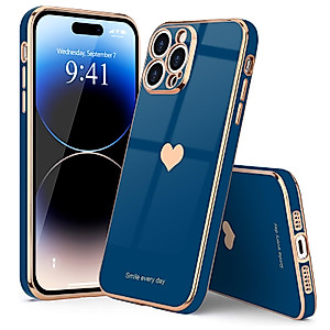 Teageo Compatible with iPhone 14 Pro Max Case for Girl Women Cute Love-Heart Luxury Bling Soft Cover Raised Camera Protection Bumper Silicone Shockproof Phone Case for iPhone 14 Pro Max, Royal Blue