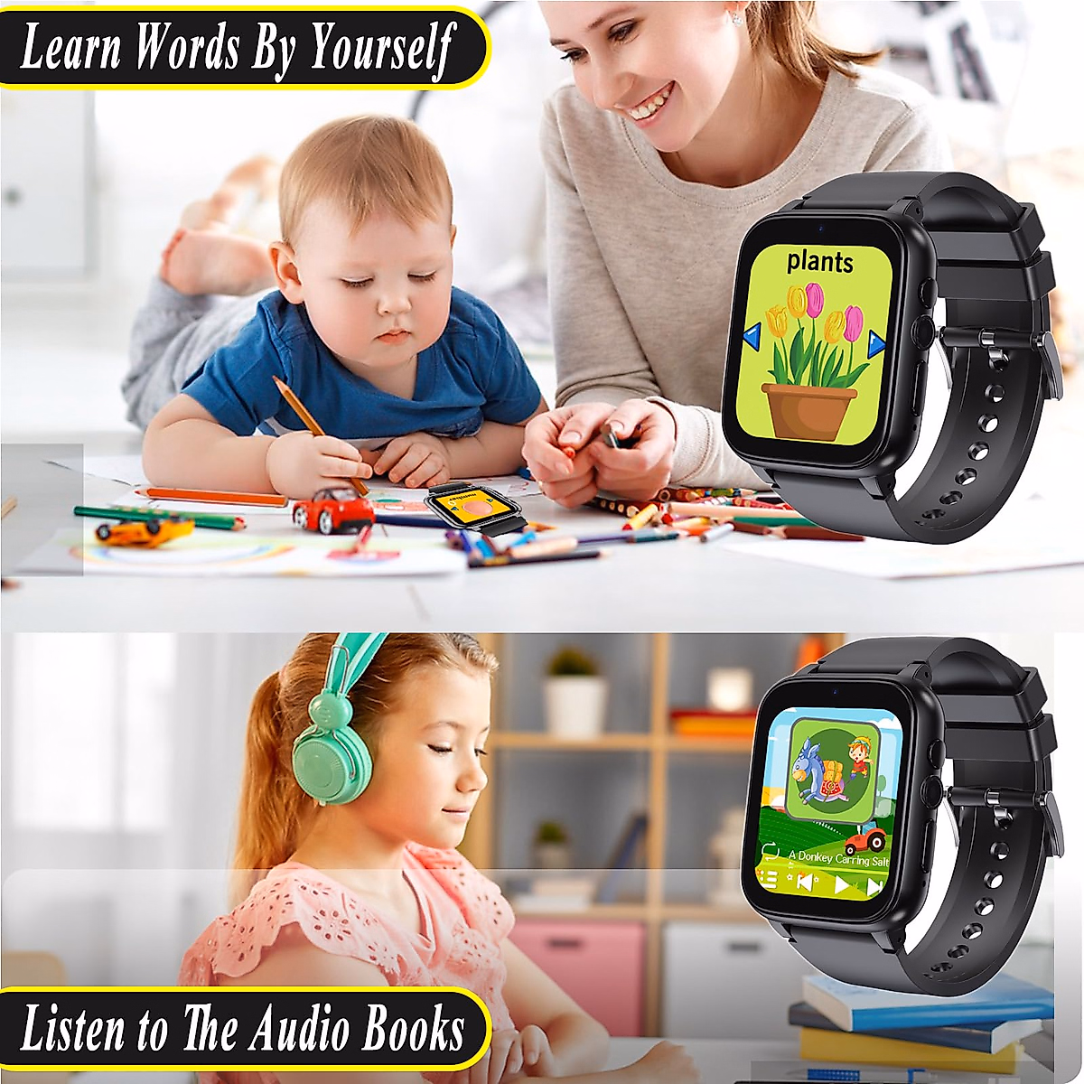 iCHOMKE Smart Watch for Kids, Girls Boys Smartwatch with 26 Games Camera Video Recorder and Player, Pedometer Calendar Flashlight, Audio Book etc.,Toys Gifts for 4-12 Years Children (Black)