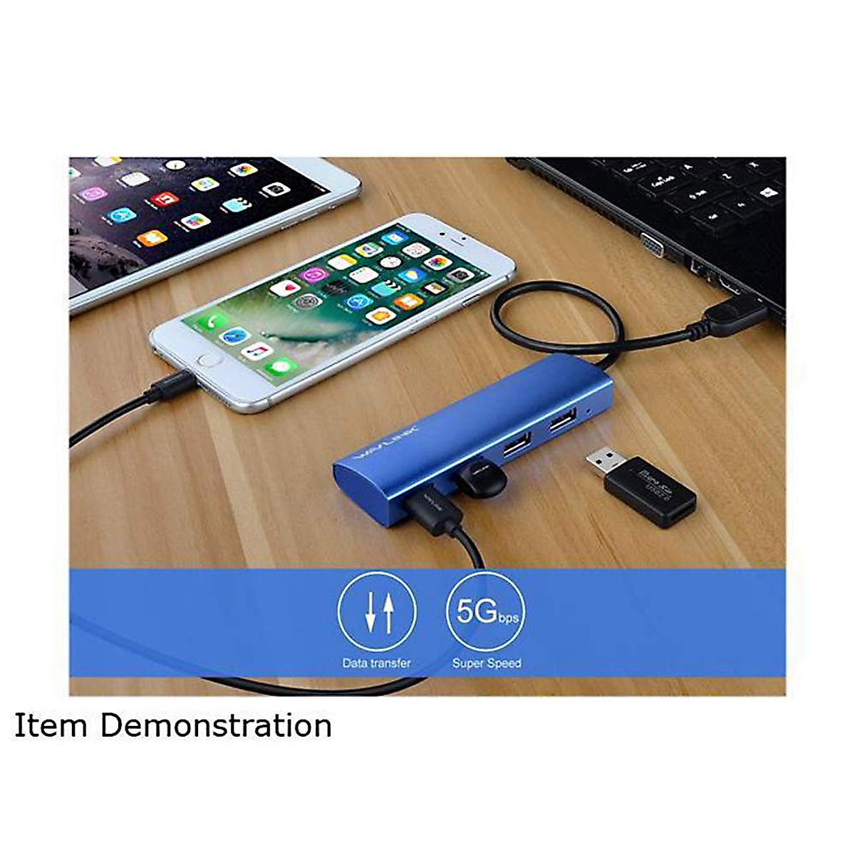 USB 3.0 4-Port Hub Adapter,WAVLINK Slim Aluminum Hub with 4 Port USB 3.0,Compatible with MacBook, Laptop, Surface Pro, PS4, PC, Flash Drive, Mobile HDD