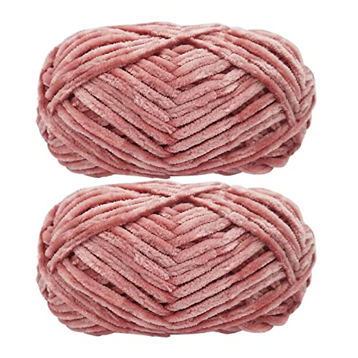 2 Roll Yarn for Knitting Crochet, Velvet Yarn Knitting Yarn Fabric Cloth for DIY Craft Handmade Velvet Coarse Wool Scarf Thread New Year Christmas Gift - Bean Pink, 175 Yards