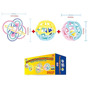 Baby Play Ball and Sensory Teether. Two Outer Plus 2 Inner Balls. Rattles and Rolls for Double The Fun. Ages 0 Month to 4 Years