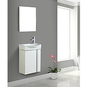 Fine Fixtures Compacto Small Bathroom Vanity Set with Sink -Wall-Mounted Cabinet- Sink top, and Mirror Included (White)