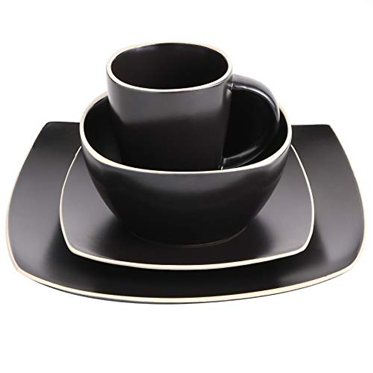 Gibson Soho Lounge Dinnerware Set, Service for 4 (16pcs), Matte Black