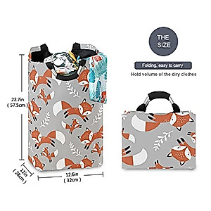 Kigai Fox Laundry Basket Collapsible Large Clothes Hamper Nursery Storage Bin with Handle for Bedroom, Bathroom, Dorm, Kids Room