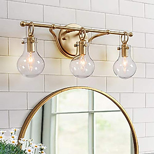 KSANA Gold Bathroom Light Fixtures, 3-Light Vanity Light Fixtures with Clear Glass