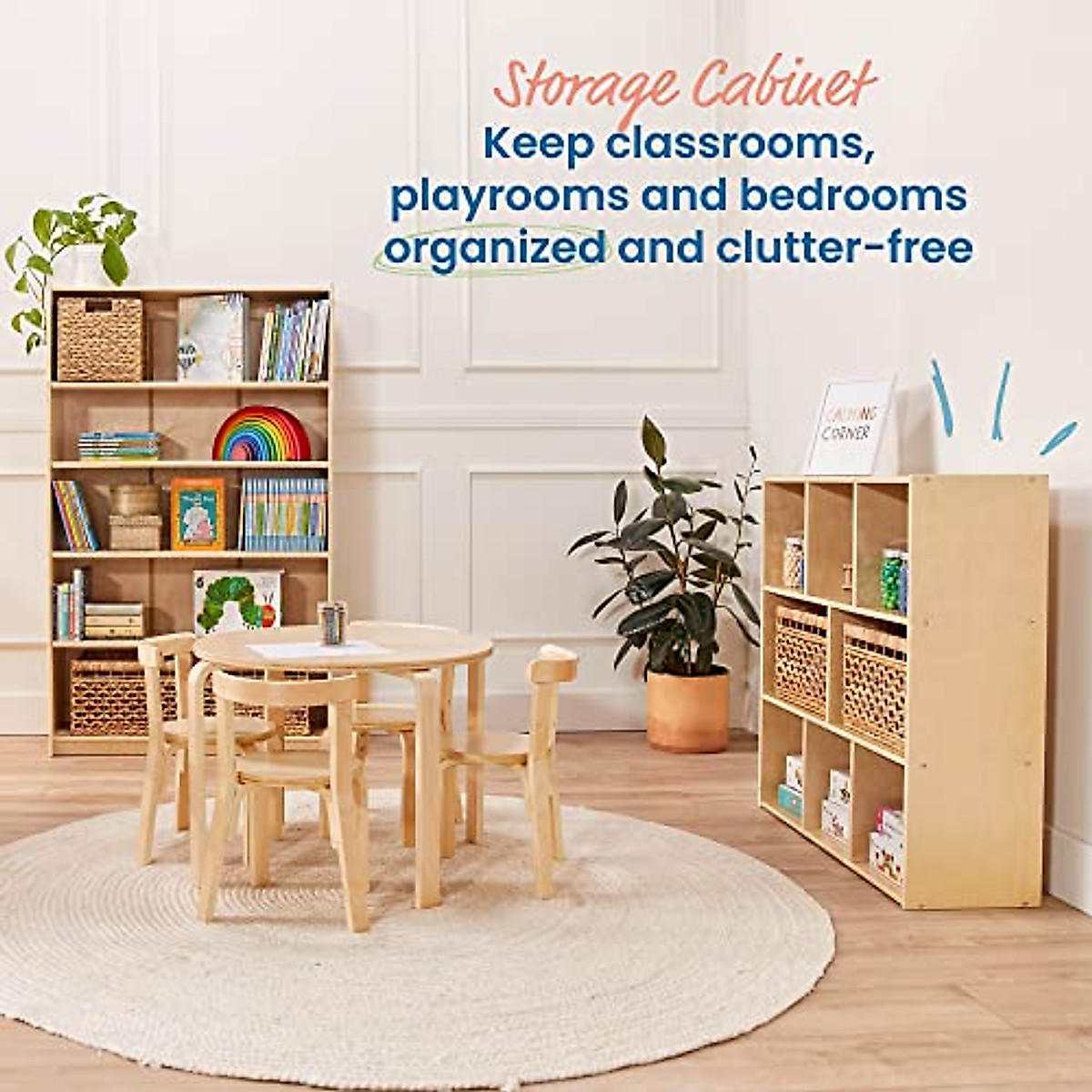 ECR4Kids Streamline 8-Compartment Storage Cabinet, 36in, Classroom Furniture, Natural
