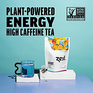 Zest 150mg High Caffeine Energy Leaf Blend - Blue Lady Black Tea - 20 Pack Bag - Hot or Iced - All Natural Strong Flavored Healthy Coffee Alternative Highly Caffeinated Substitute - Perfect for Keto