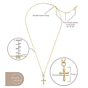 Jewelry Atelier Gold Filled Cross Necklaces – 14K Yellow Gold Filled Cross Pendant with Solid Clip Chain for Women and Men (Different Sizes and Styles with Extension/Adjustable Chain) (12.5mm width)