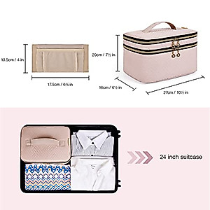 BAGSMART Makeup Bag, Double-Layer Makeup Case with Acrylic Mirror Cosmetic Organizer Bag Train Case for Makeup Brushes Palettes Sponge Toiletries, Pink