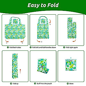 Feveqher 4 pack Reusable Grocery Bags, Large Capacity with 50LB, Lightweight Foldable Bags with Stylish and Cute Pattern in Ripstop Fabric