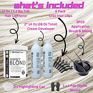 1.1 Pound Tub Premium White Toner Dye Hair Bleach Powder Lightener + 13.5 OZ 9% 40 Vol Developer +More (Blue Lightening Powder)