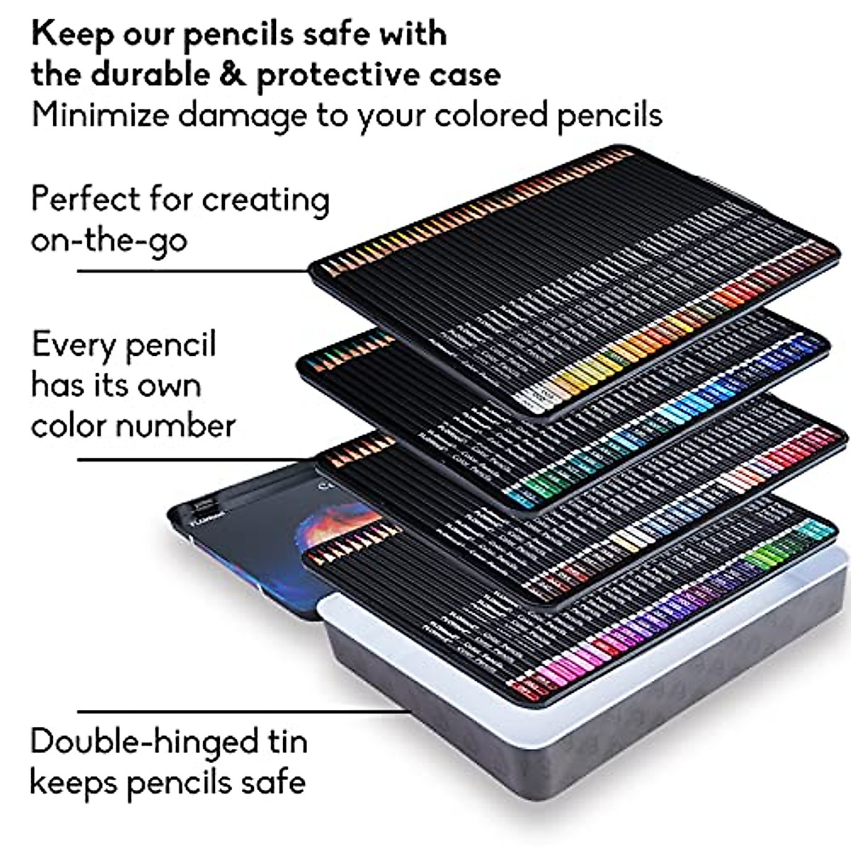 Tavolozza Premium 160 Colored Pencils, Art Supplies Professional Colouring Pencils Set of 160 Colors, Packed in Pretty Tin Box - Perfect for Adult Artists Coloring & Drawing