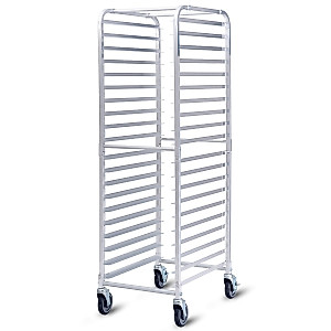 Giantex 20-Tier Kitchen Bun Pan Sheet Rack Aluminum Bakery Rack Home Commercial Kitchen Bakery Cooling Rack w/Wheels 2 Lockable & Open Shelf