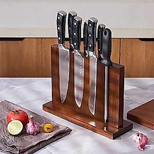 ENOKING Magnetic Knife Block Kitchen Knife Holder Without Knives- Natural Acacia Universal Knife Storage Organizer with Powerful Magnets for Kitchen Counter