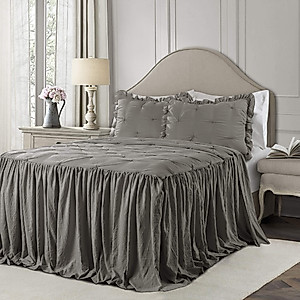 Lush Decor Ravello Pintuck Ruffle Skirt Bedspread Set - Luxe 2 Piece Ruffled Bedding Set - Traditional Glam & Farmhouse Inspired Bedroom Decor - Twin, Dark Gray
