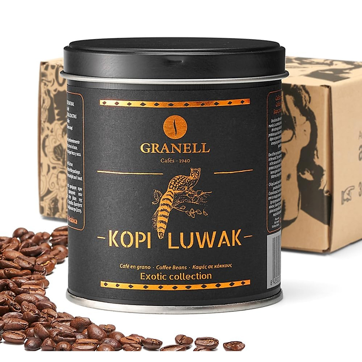 Cafés Granell Wild Civet Arabica Coffee Beans, Medium Roast Gourmet Indonesian Luwak Coffee Gifts, 100g