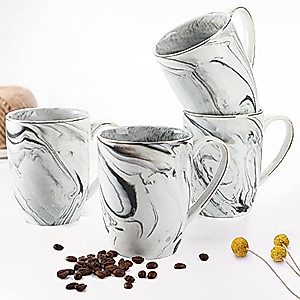 Youeon 4 Pack 13 Oz Marble Coffee Mugs Set, Ceramic Coffee Cups Marble Mugs Tea Cups Set for Coffee, Milk, Cocoa, Drink, Birthday, Party, Thanksgiving, Mother's Day, Father's Day, Grey