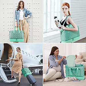 ETRONIK Weekender Bag for Women with 17 inch Laptop Compartment, 44L Travel Duffle Bag with Shoe Compartment & Wet Pocket, Carry on Overnight Bag with Toiletry Bag for Travel, Hospital, Sports, Green