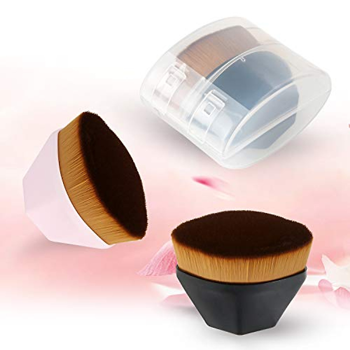 Foundation Makeup Brush 2 Pack Flat Top Kabuki Face Foundation Brush Multi-functional for Liquid, Cream or Flawless Powder Cosmetics Face Boby Brush with Portable Case(Black and Pink)