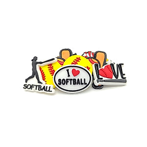 lovinglove Sports Shoe Charms for Clog Shoe Decoration,Baseball Volleyball Softball Soccer Football Basketball Hockey Shoe Charms Accessories Pack for Boy Girl Women Men (softball 14)