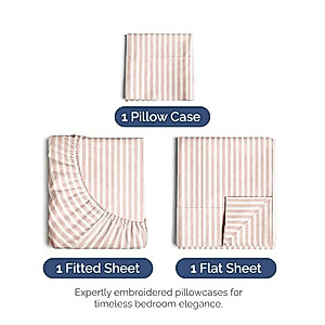 Twin Size 3 Piece Sheet Set - Extra Soft, Breathable & Cooling Sheets - Hotel Luxury Durable Bed Sheets for Women & Men - Deep Pockets, Easy-Fit & Wrinkle-Free Sheets - Blush Stripes Oeko-Tex Sheets