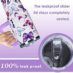 40 Oz Tumbler With Handle 40oz Purple Butterfly Tumbler With Lid Straw Double Insulated Travel Coffee Mug Butterfly Gifts For Women