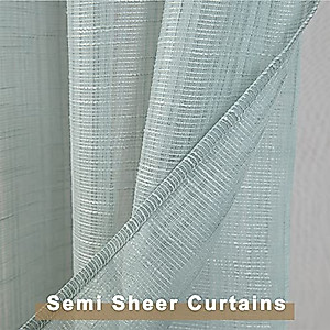 Tony's collection Mint Green Sheer Curtains, Faux Linen Look Semi Voile Backdrop for Dining Room/Kitchen/Small Window(52x63 Inch, Mint, 2 Panels)