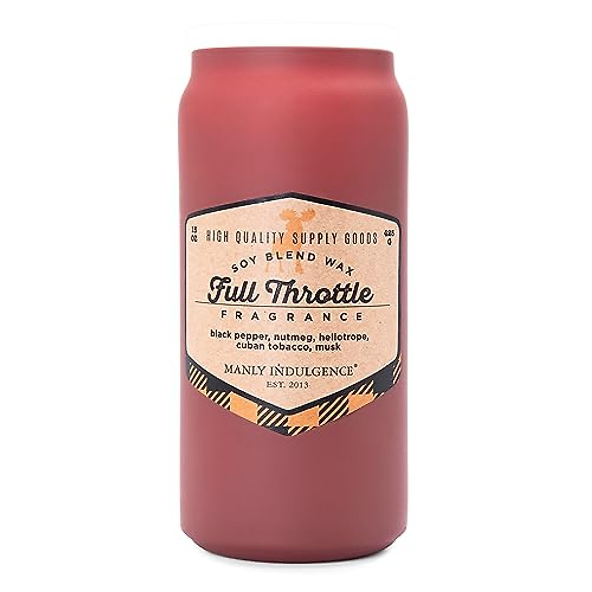 Manly Indulgence Full Throttle Scented Jar Candle for Men, Adventure Collection, Red, 15 oz - Up to 60 Hours Burn, Soy Blend Wax, USA Poured