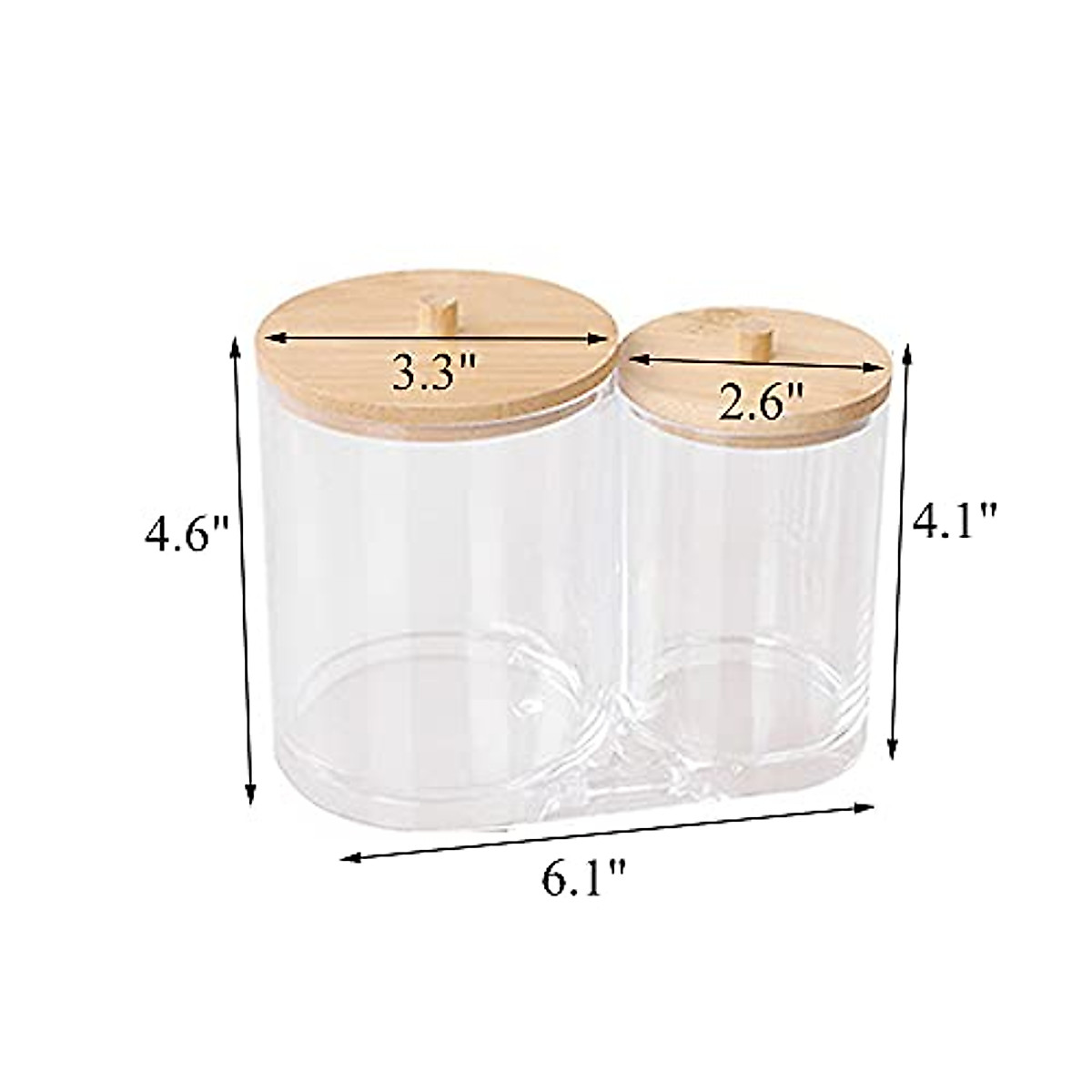 JIEQIJIAJU Cotton Swab Pads Holder, Acrylic Qtip Dispenser 2 Compartment Canisters with Bamboo Lids Cotton Round Holder Cotton Ball Buds Container Clear Apothecary Jars for Bathroom Storage Canister