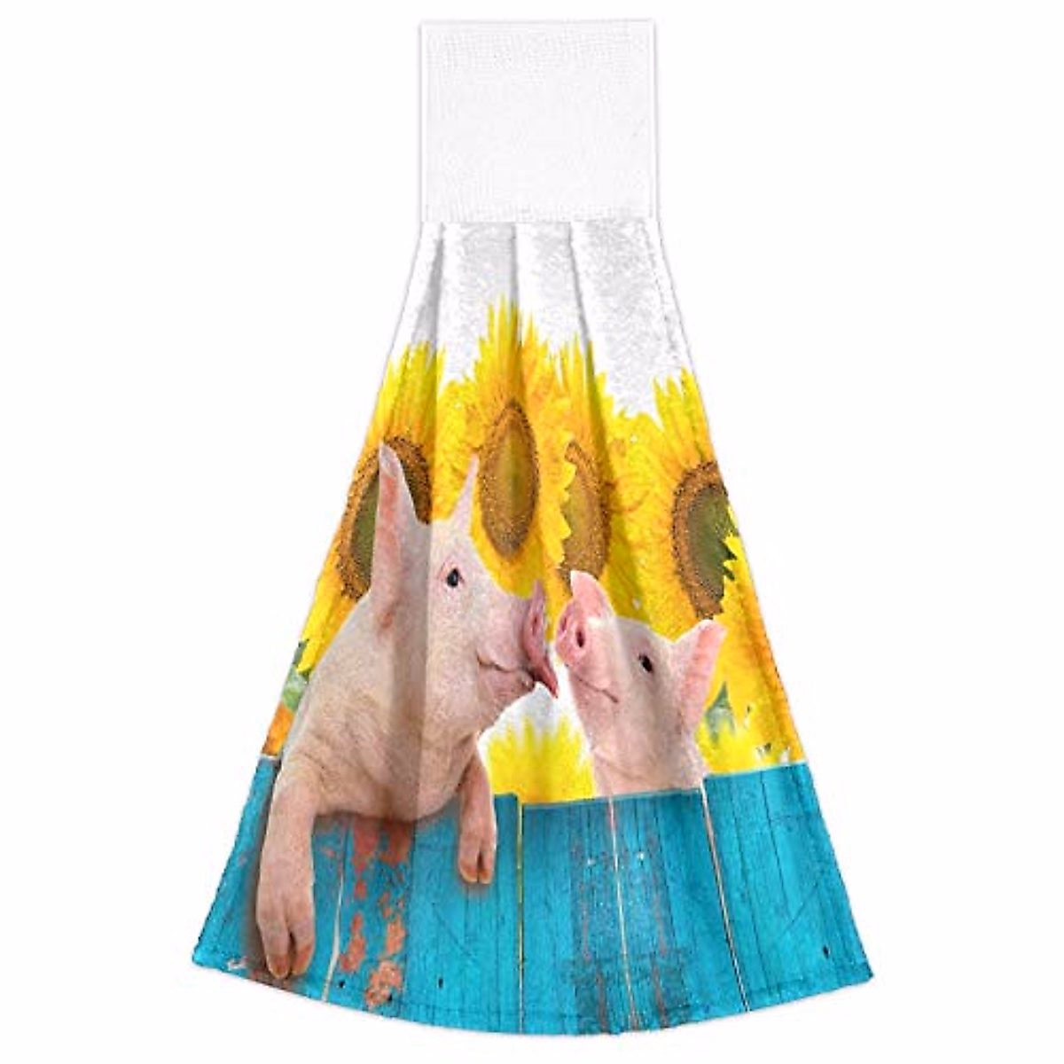 Funny Pig Sunflower Hanging Kitchen Towels Autumn Blue Board Hand Towel 2PCS Dish Cloth Tie Towel Absorbent Oven Stove Washcloth with Loop for Bathroom Home Decorative